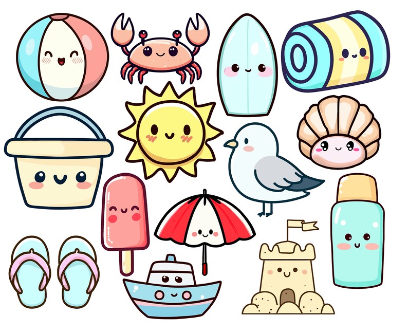 Kawaii Cute Beach PNG Bundle - Etsy