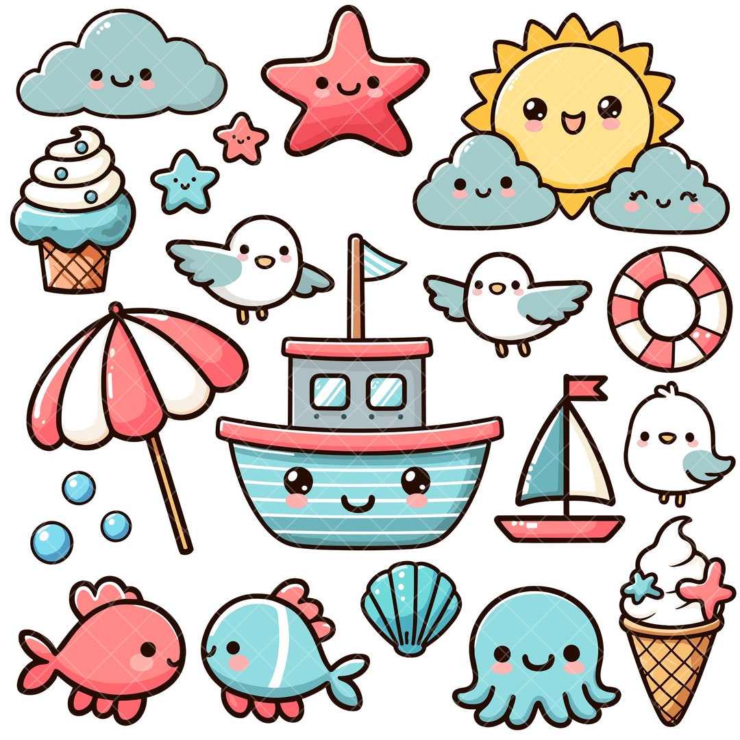 Kawaii Sea Friends PNG Bundle - Etsy