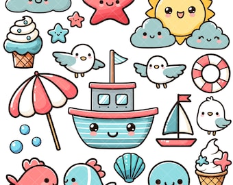 Kawaii Sea PNG Bundle - Etsy
