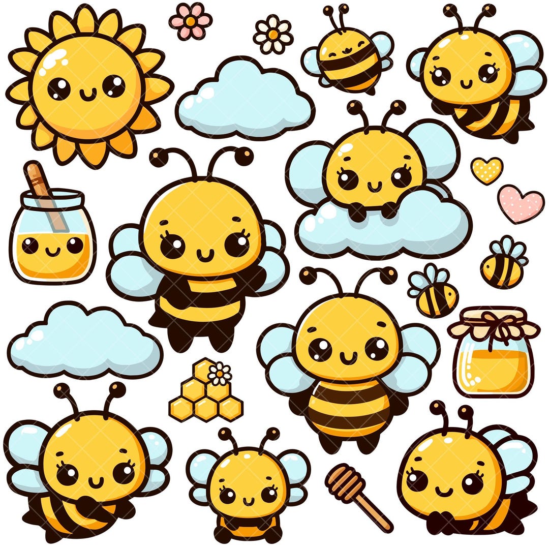Kawaii Cute Bees PNG Bundle - Etsy