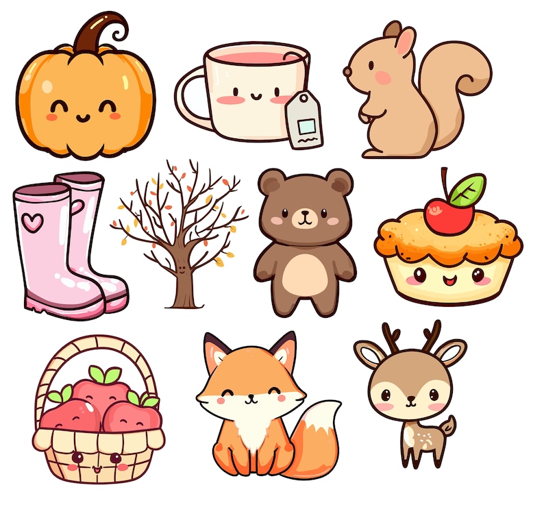 Cute Kawaii Fall PNG Bundle - Etsy