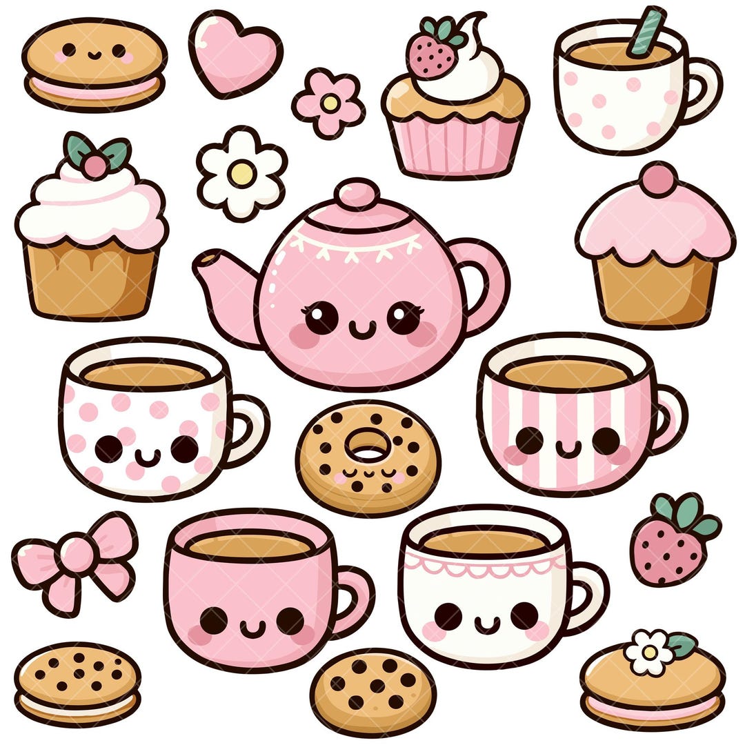 Kawaii Tea & Cookies PNG Bundle - Etsy