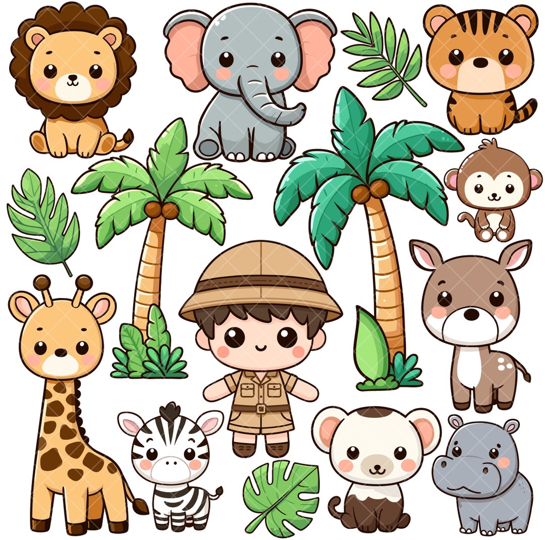 Kawaii Safari Animals for Boys PNG Bundle - Etsy