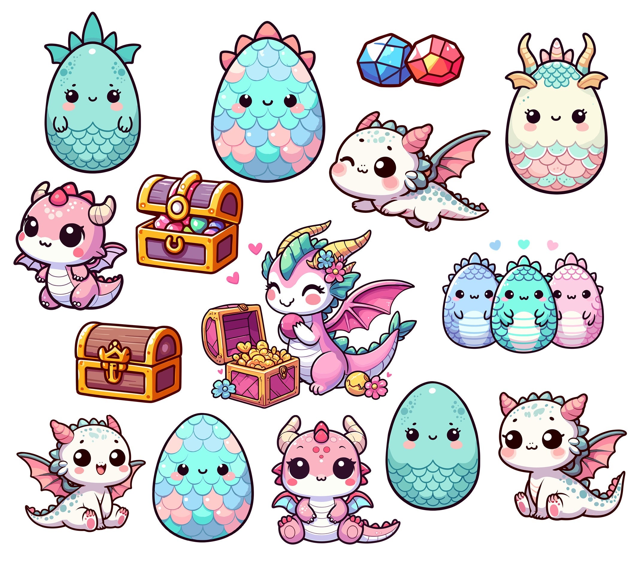 Kawaii Cute Dragon PNG Bundle - Etsy