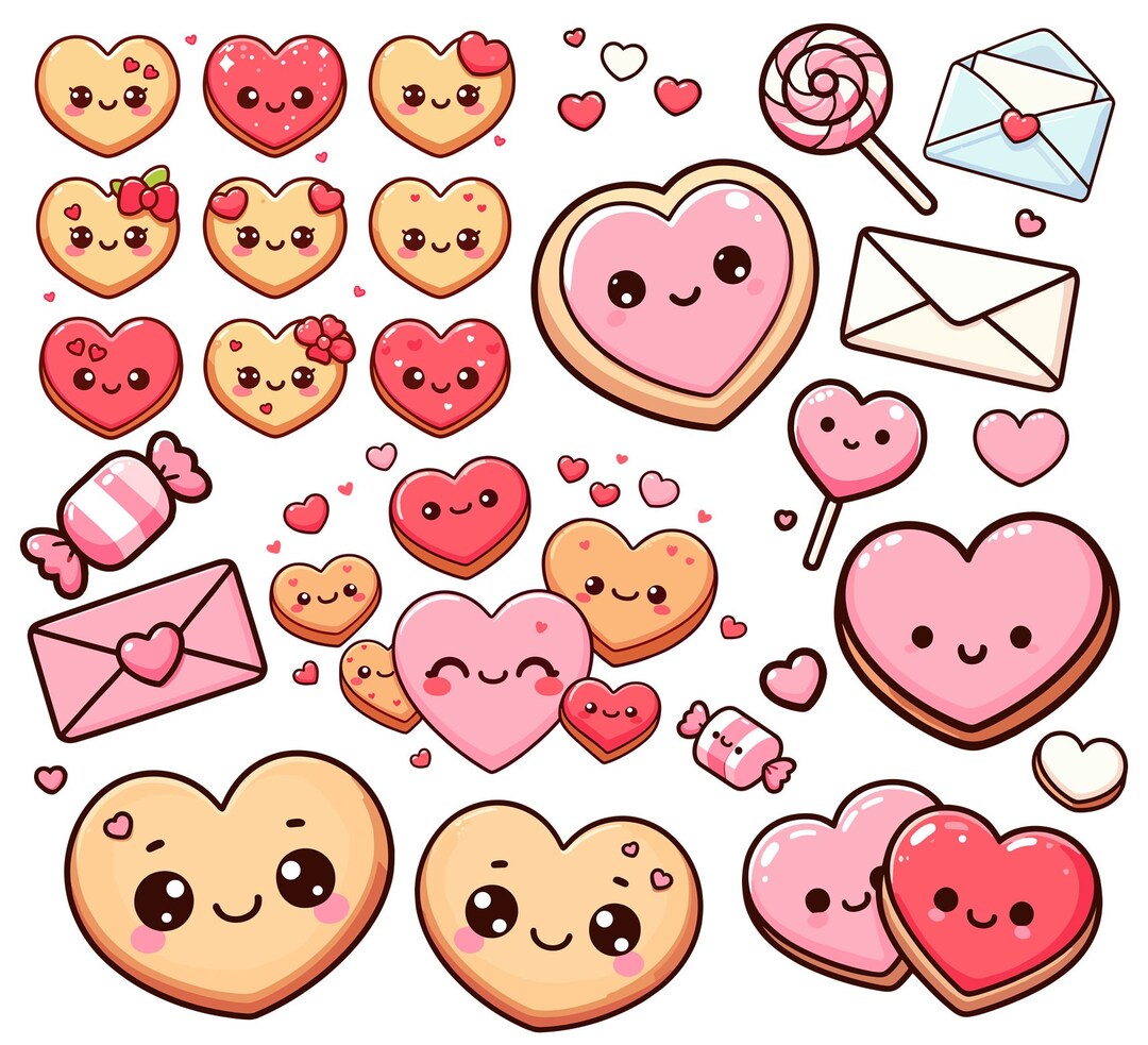 Kawaii Cute Valentine's Cookies PNG Bundle - Etsy