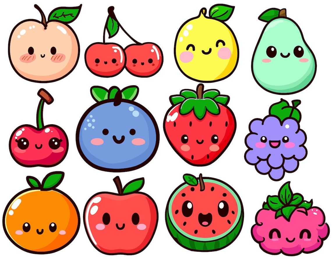 Kawaii Cute Fruit PNG Bundle - Etsy