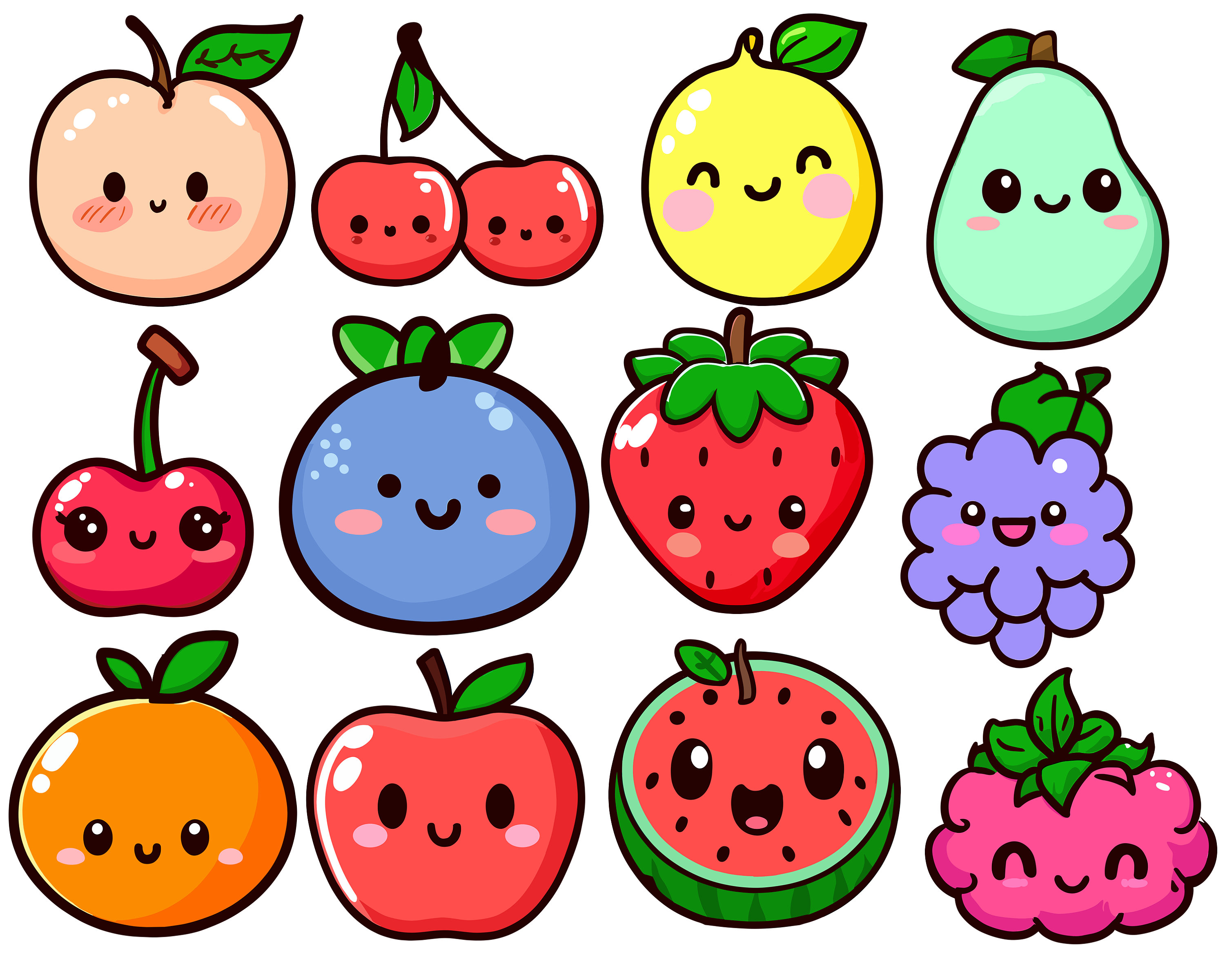 Kawaii Cute Fruit PNG Bundle - Etsy Canada