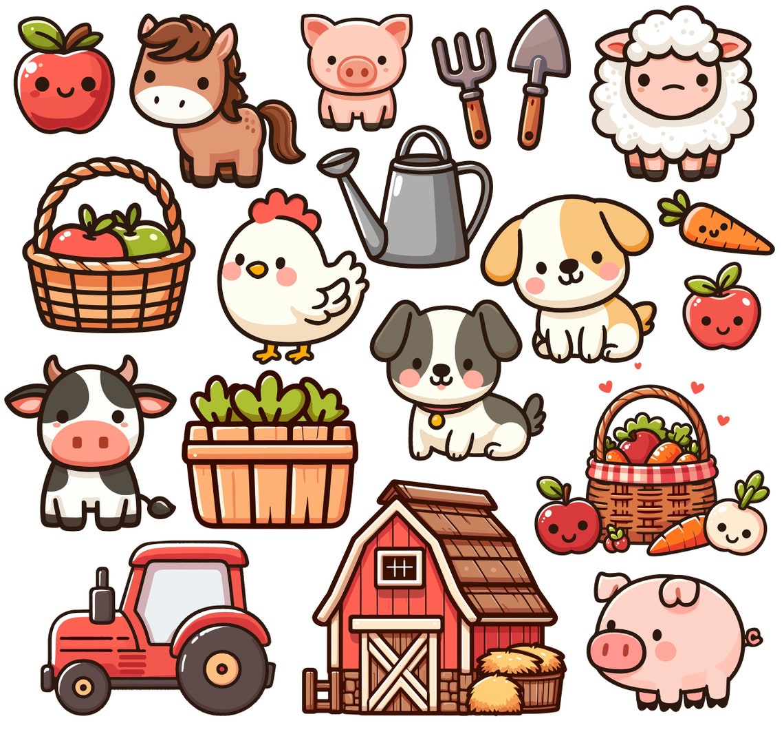 Kawaii Cute Farm PNG Bundle - Etsy