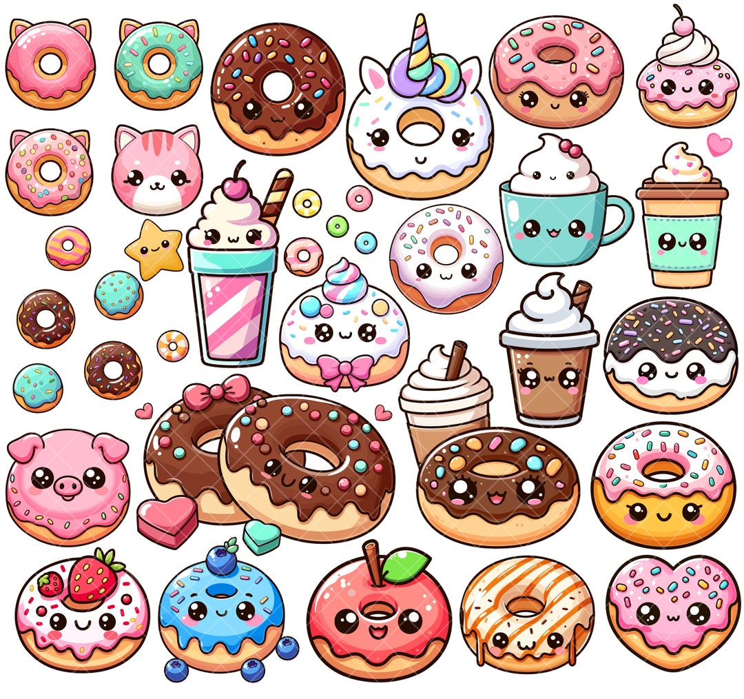 Kawaii Cute Donut PNG Bundle - Etsy