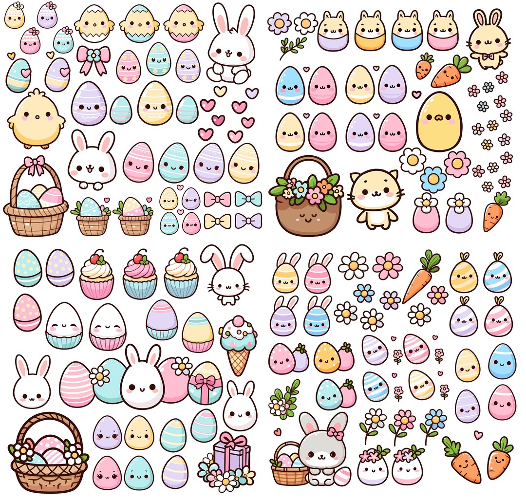 Kawaii Super Cute Easter PNG Bundle - Etsy