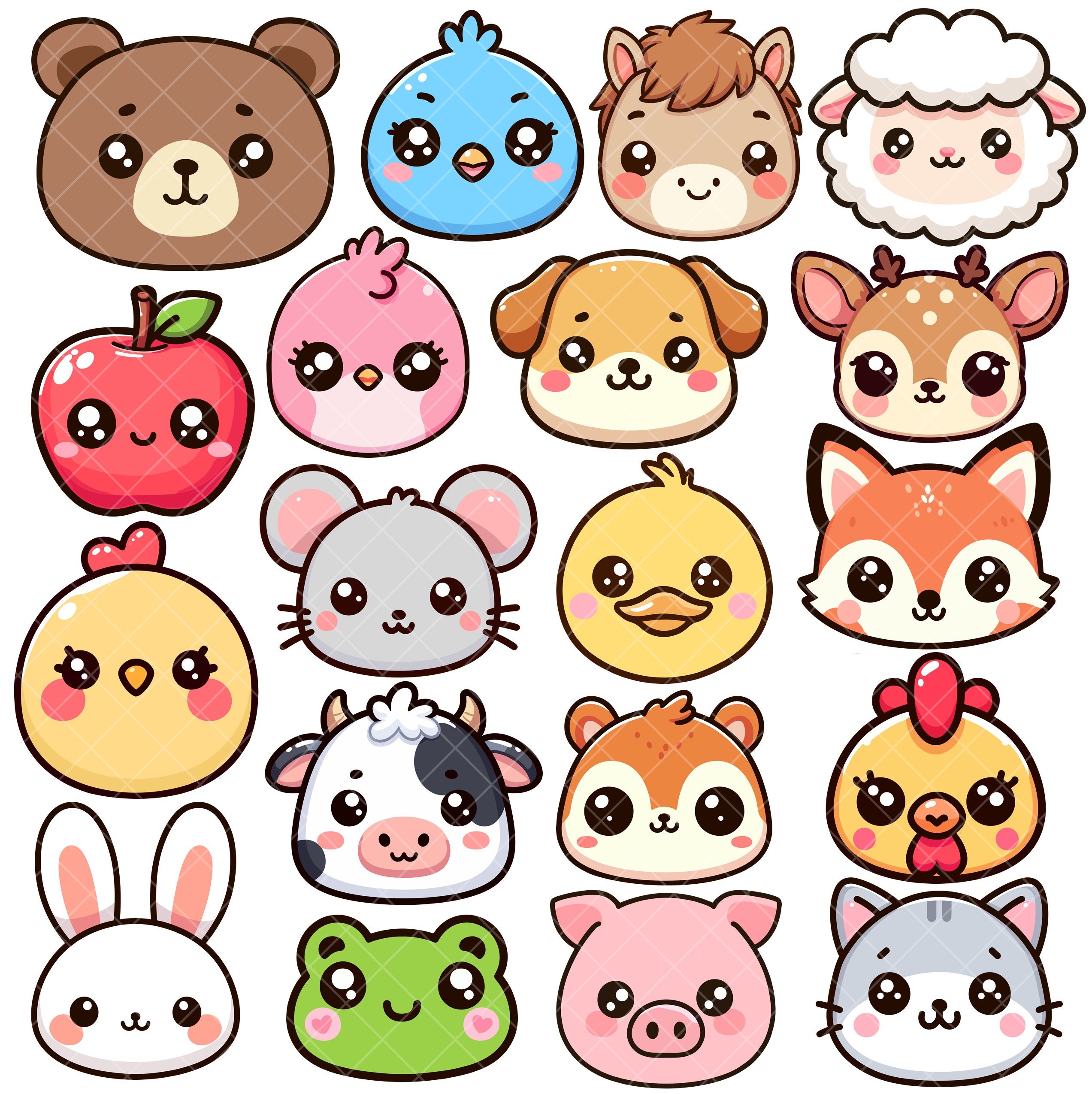 Kawaii Forest and Farm Animals PNG Bundle - Etsy
