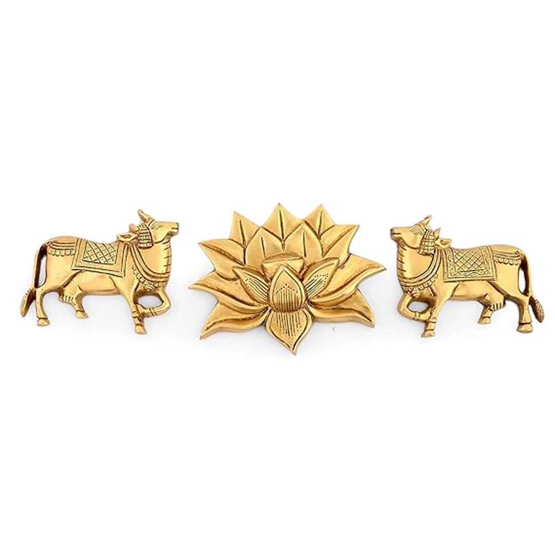 5 Brass Kamdhenu Cow With Lotus, Wall Hanging Cow Set and Lotus, Holy ...