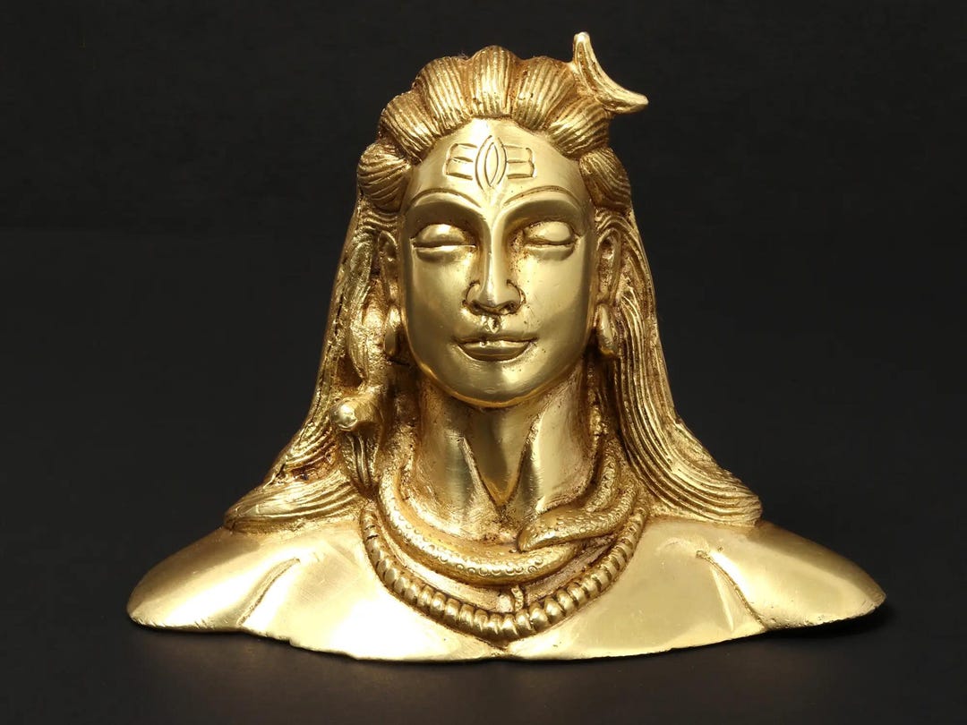 Brass Shiva Idol, 5 Adiyogi Statue, Lord Shiva Face Bust, Mahadeva ...