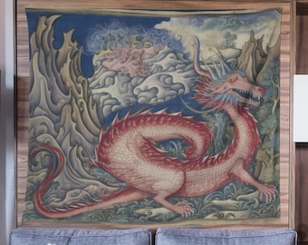 Medieval Manuscript Vintage Tapestry Wall Hanging, European Dragon ...