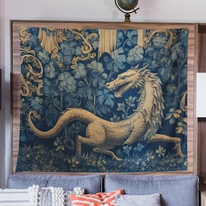 Medieval Manuscript Vintage Tapestry Wall Hanging, European Dragon ...