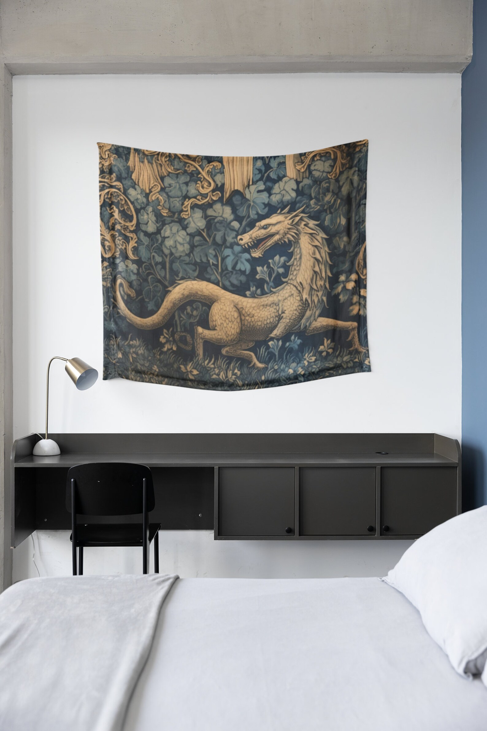 Medieval Manuscript Vintage Tapestry Wall Hanging, European Dragon ...
