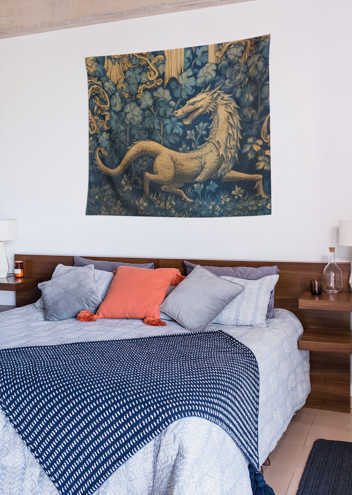 Medieval Manuscript Vintage Tapestry Wall Hanging, European Dragon ...