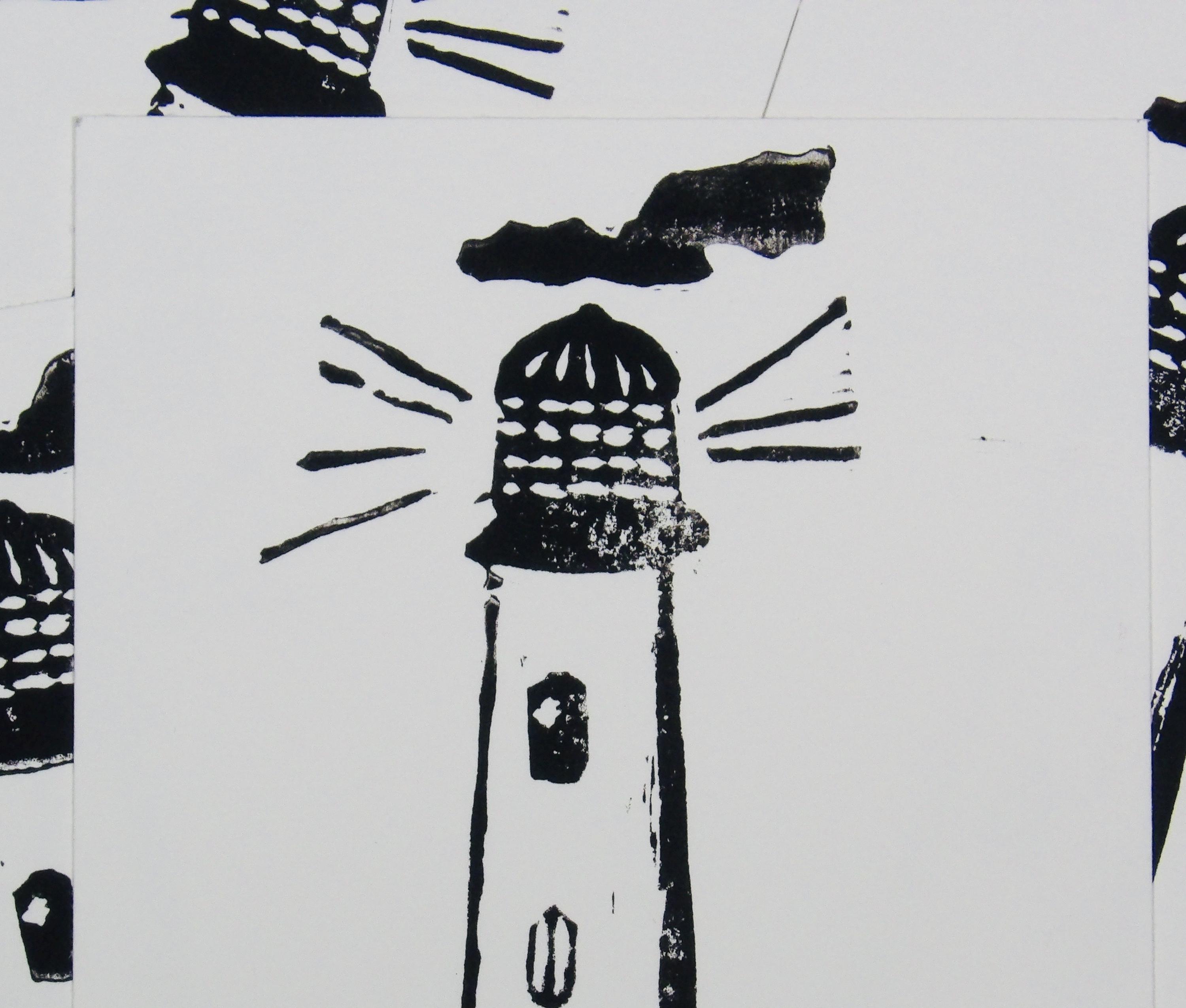 Lighthouse - Linocut Art, Lighthouse, Beach House Art, Relief Print ...