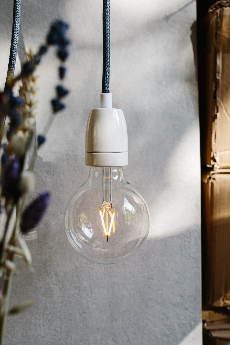 Porcelain Hanging Lamp Holder for E27 Light Bulb / Black & White - Etsy