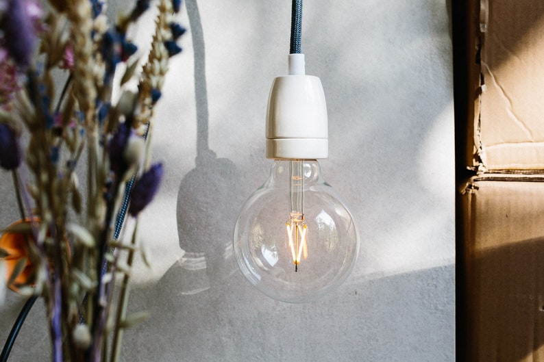 Porcelain Hanging Lamp Holder for E27 Light Bulb / Black & White - Etsy