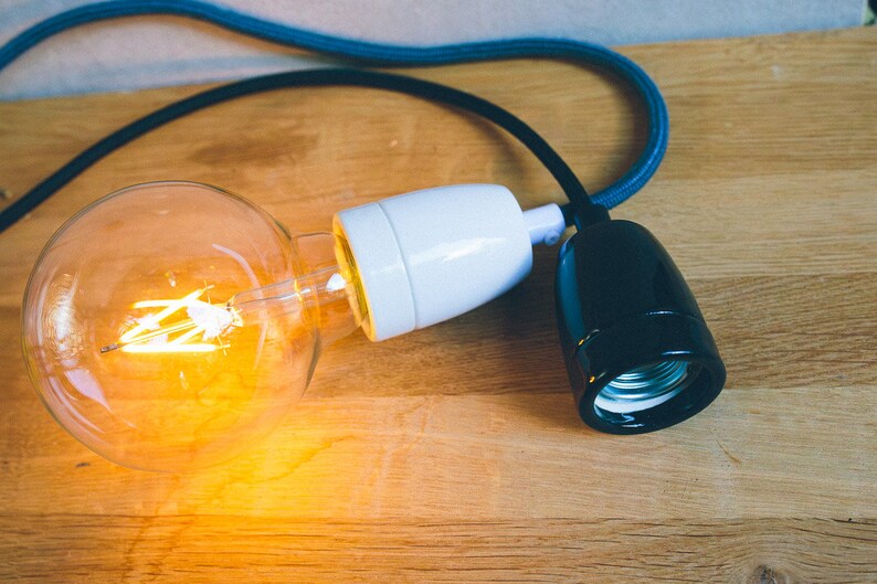 Porcelain Hanging Lamp Holder for E27 Light Bulb / Black & White - Etsy