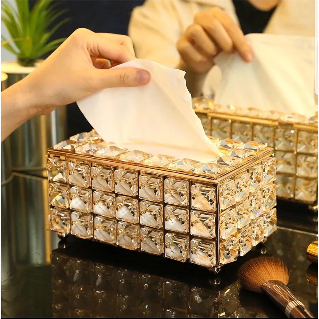 Modern Rectangular Beaded Metal Tissue Box Paper Acrylic Tissue Box ...