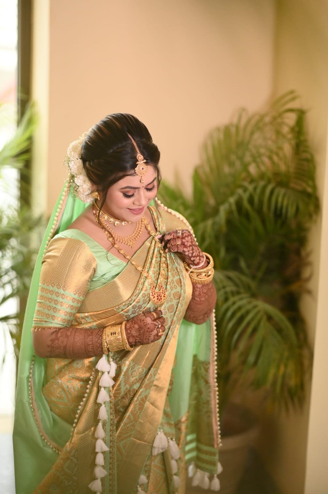 Assamese Traditional Dress Mekhla Sador Gold and Green for Women/assam ...