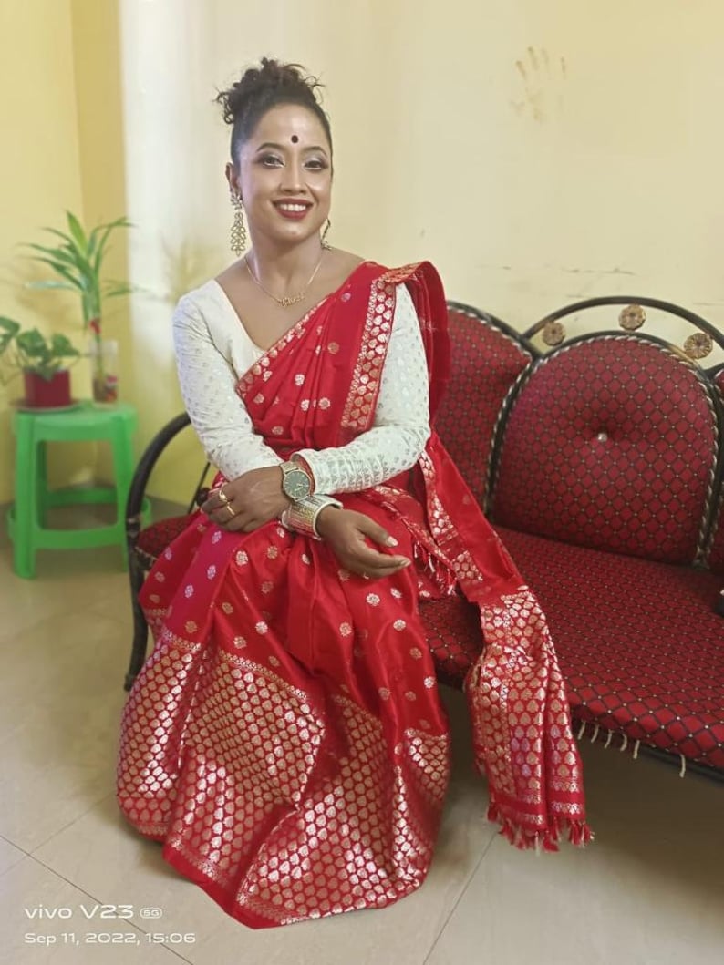 Assamese Traditional Dress Mekhla Sador Pure Red for Women/assam Silk ...