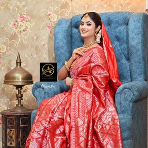 Assamese Traditional Dress Mekhla Sador Red for Women Assam Silk - Etsy