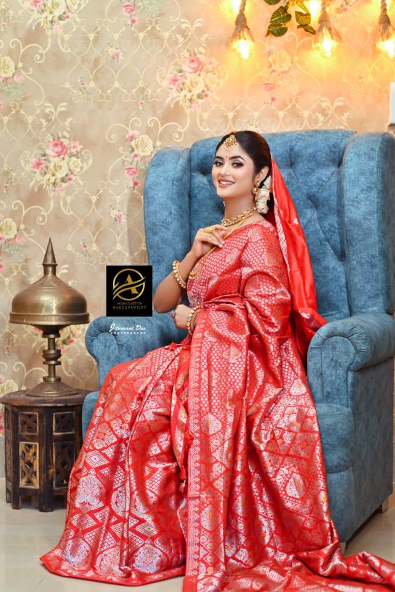 Assamese Traditional Dress Mekhla Sador Red for Women Assam Silk - Etsy