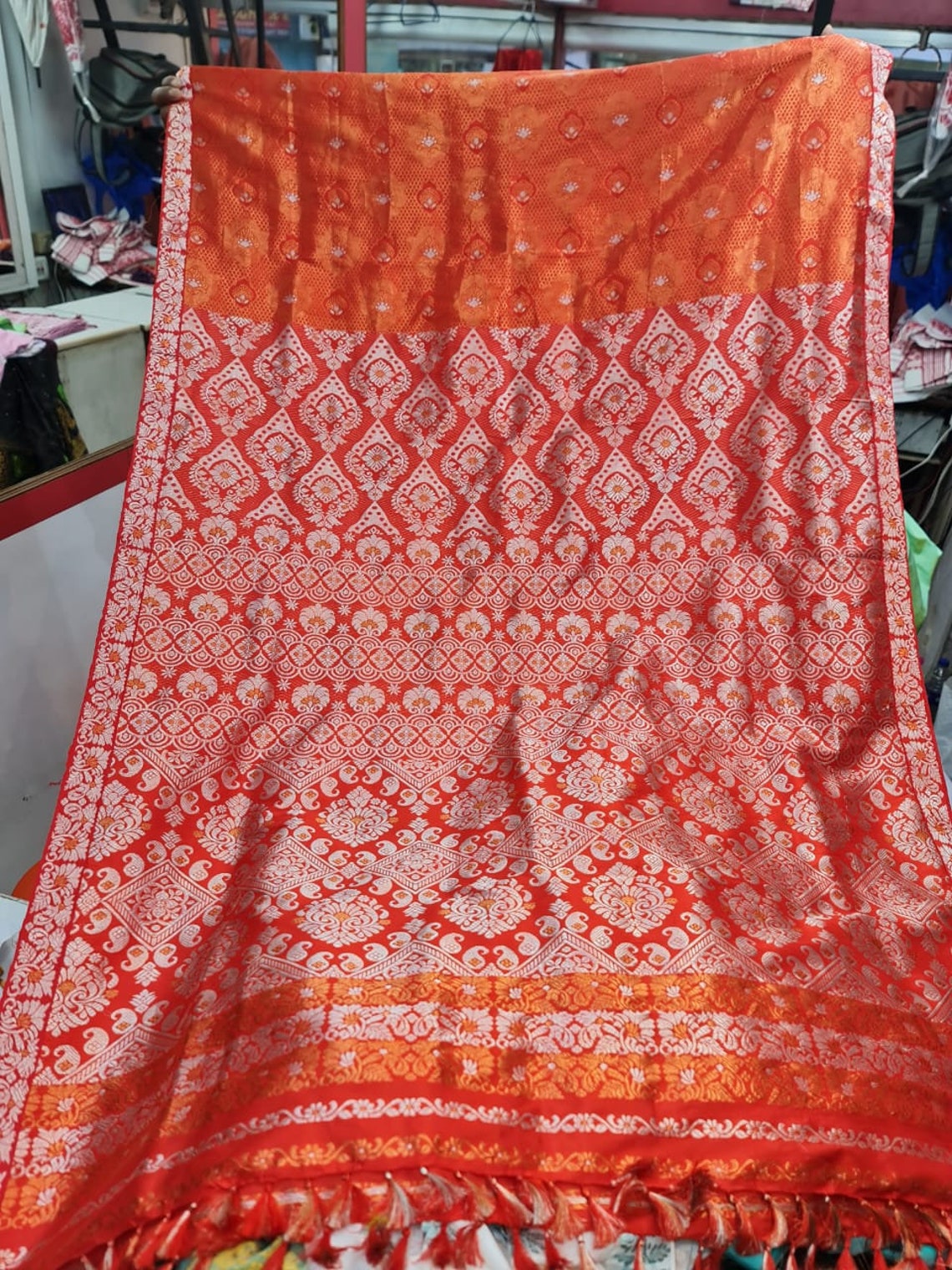 Assamese Traditional Dress Mekhla Sador Orange for Women/ Assam Silk - Etsy