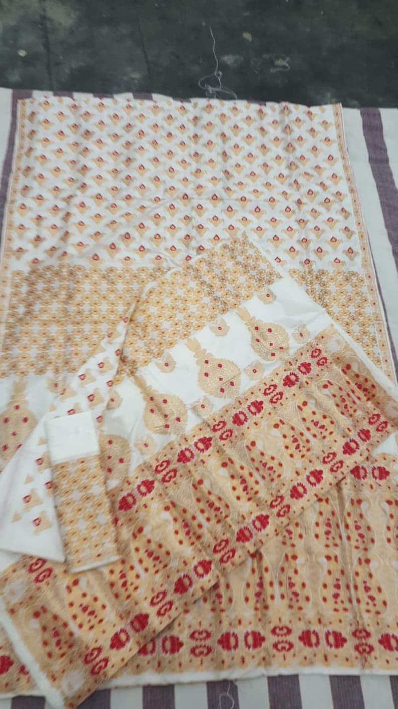 Assamese Traditional Dress Mekhla Sador White and Goldenw for Women ...