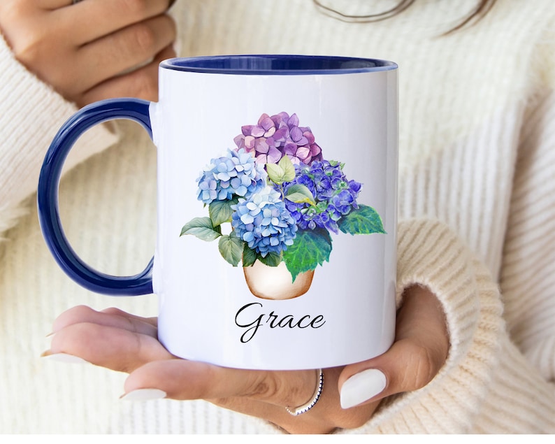 Hydrangeas Coffee Mug, Personalized Flowers Mug, Custom Hydrangeas Mug, Hydrangeas Lover, Gift ...