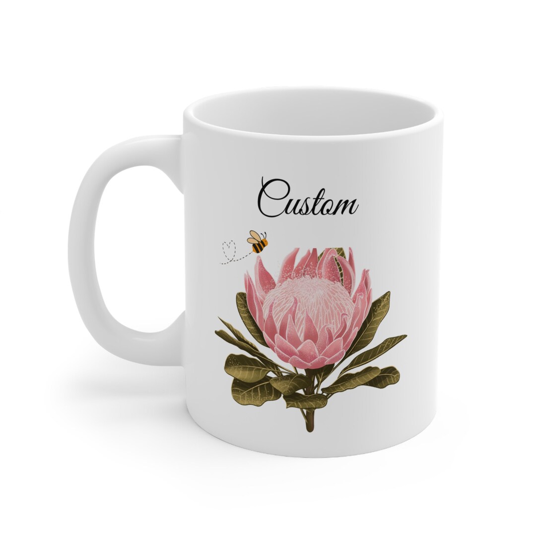 Flower Coffee Mug With Bee. Personalized Coffee Mug. Custom - Etsy