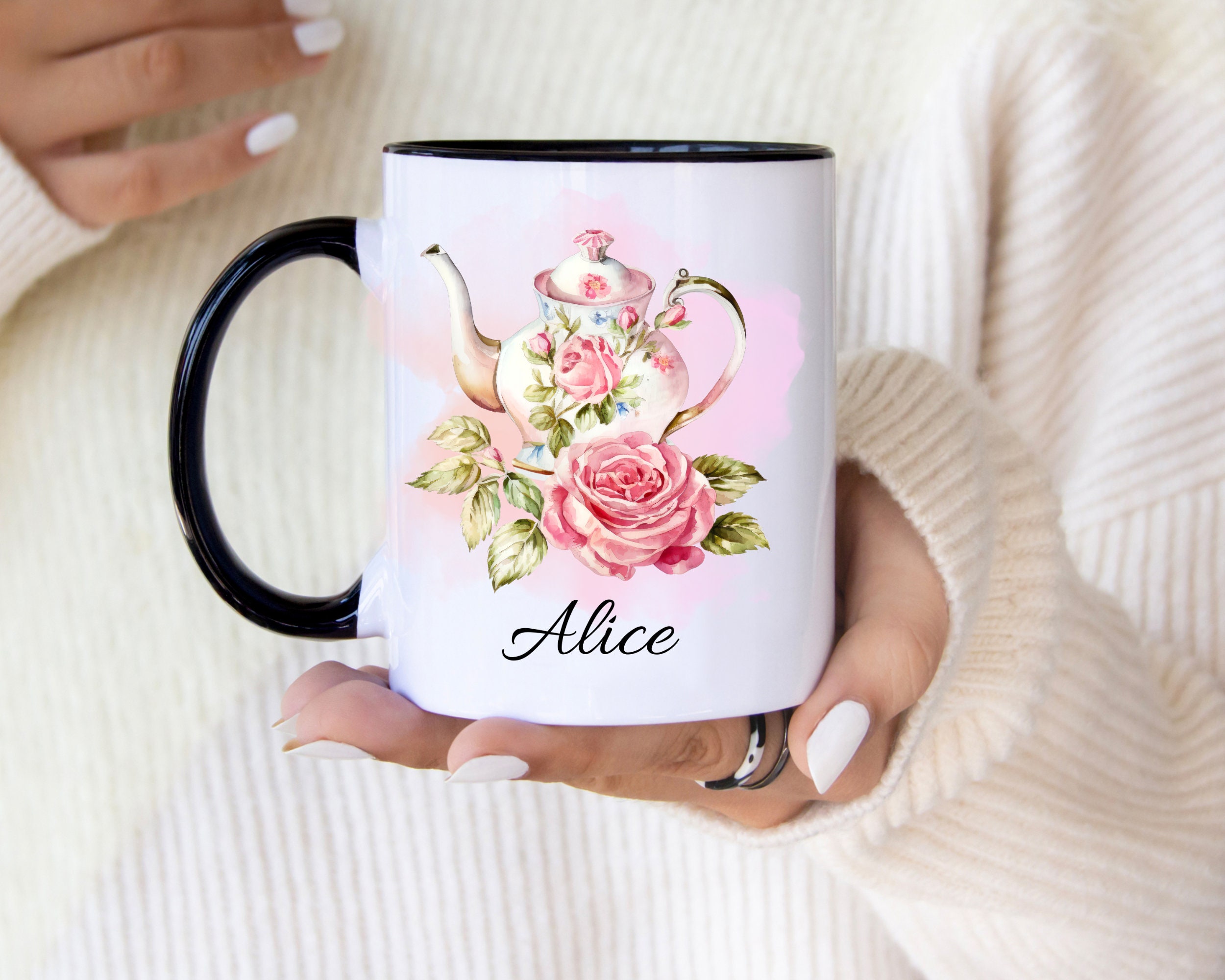 Personalized Roses Tea Pot Mug, Tea Pot Coffee Mug, Custom Roses Tea ...