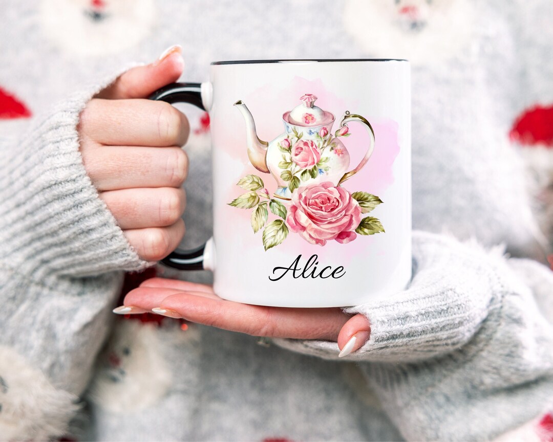 Personalized Roses Tea Pot Mug, Tea Pot Coffee Mug, Custom Roses Tea ...