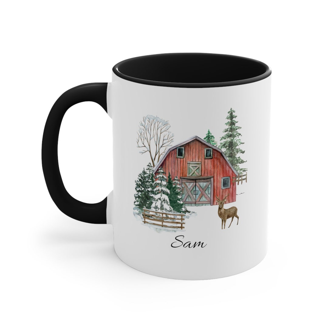 Personalized Barn Coffee Mug, Winter Coffee Mug, Custom Winter Barn Mug ...
