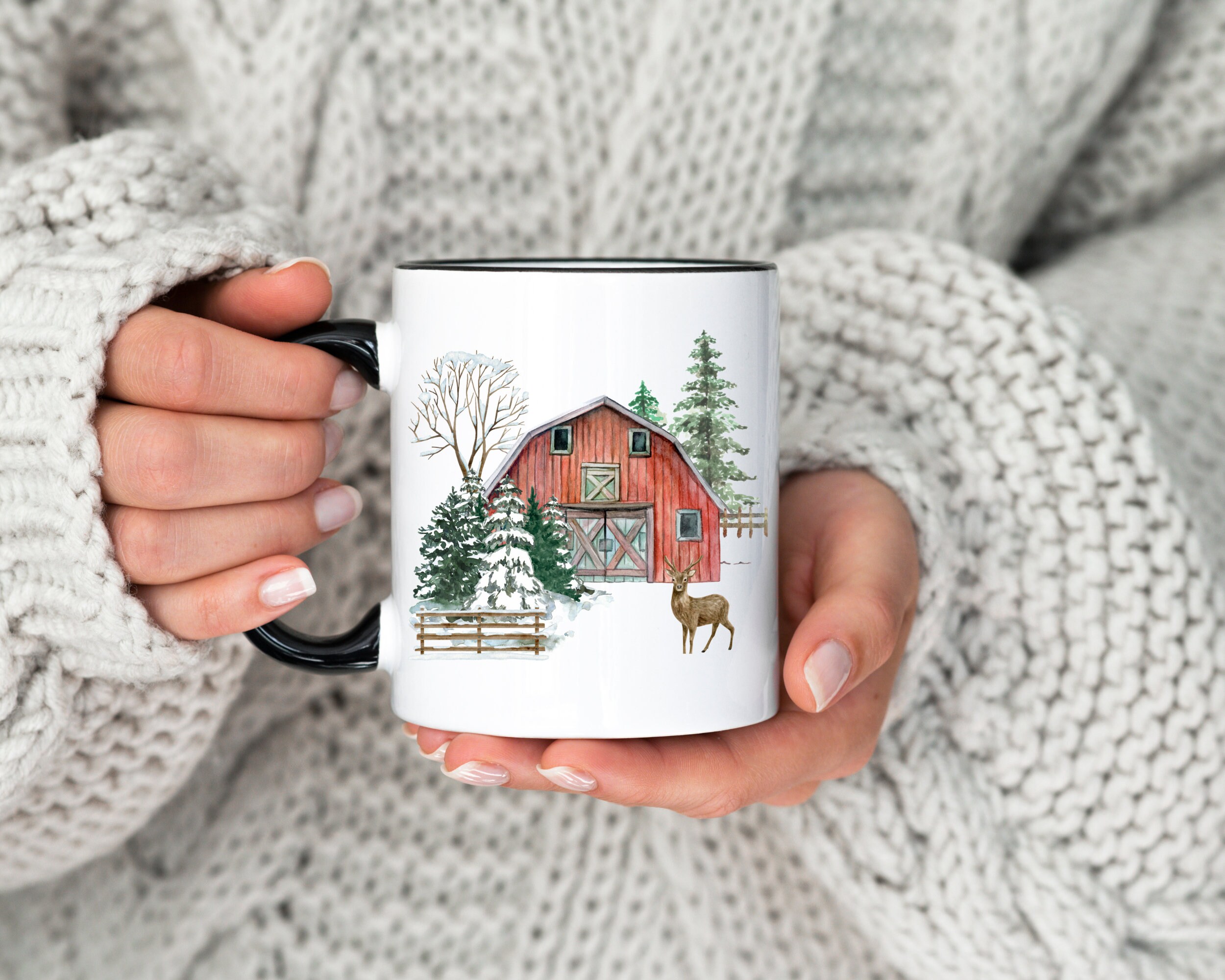 Winter Barn Coffee Mug, Old Barn Mug, Winter Coffee Mug, Holiday Season ...