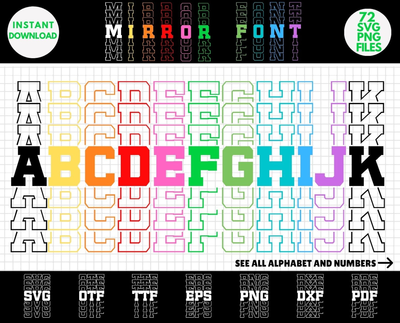 Mirror Font, Mirror Font SVG, Stacked Font SVG, Stacked Font, Stacked ...