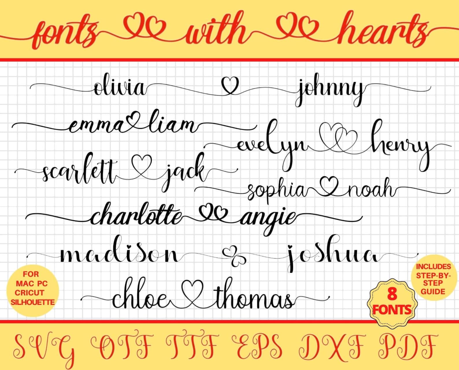 Fonts With Hearts, Font Bundle, Script Fonts, Cursive Font SVG, SVG Fonts, Signature Fonts ...