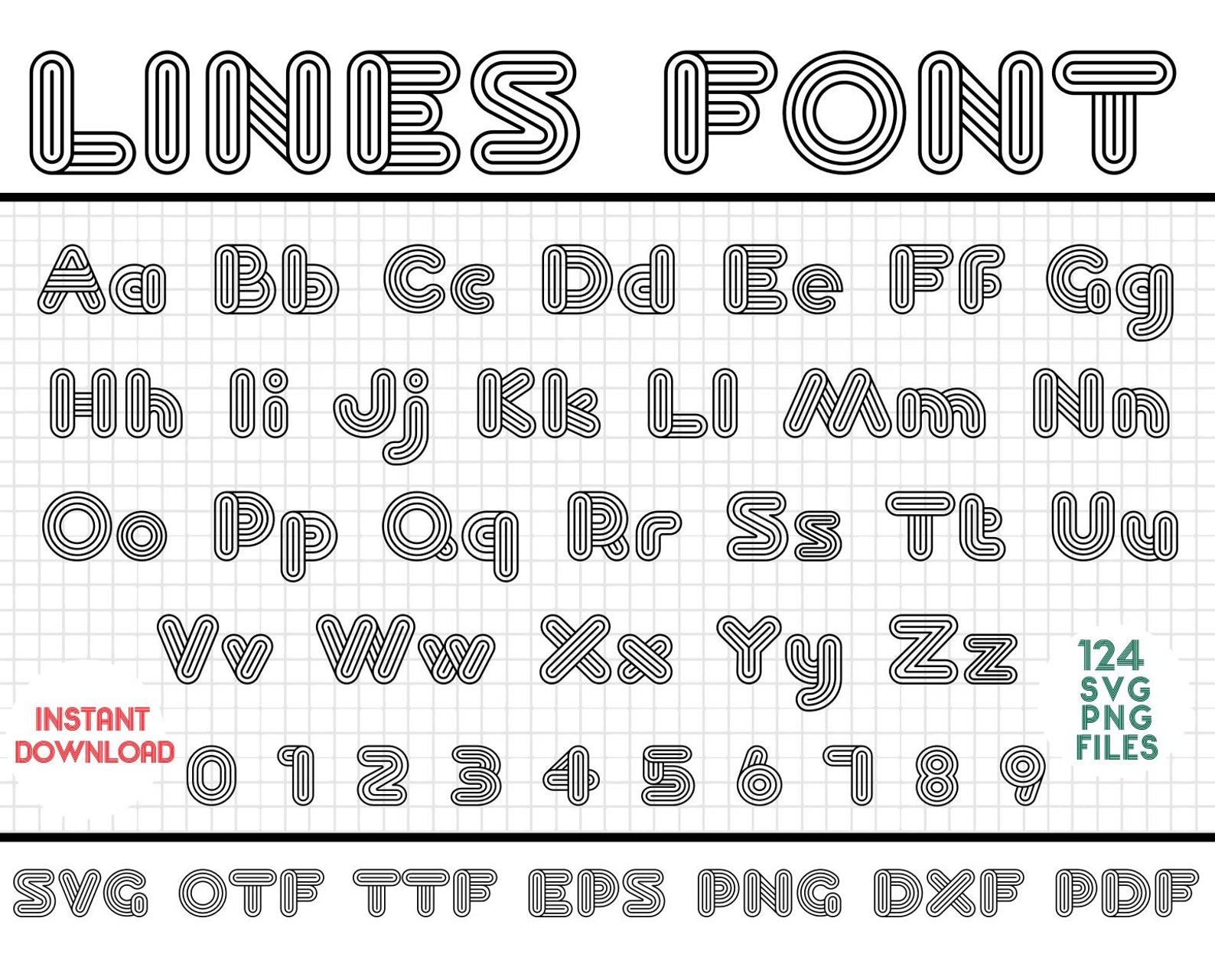 Round Font, Round Font SVG, Lines Font, Round Font PNG, Round Letters ...