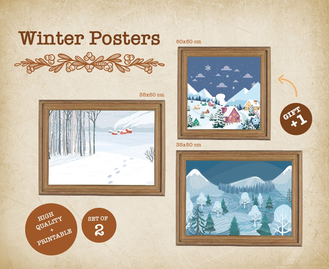 Christmas Set of 2 Prints Printable Winter İllustrations, Minimalist ...