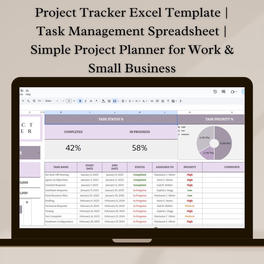 Project Tracker Excel Template | Task Management Spreadsheet | Simple ...