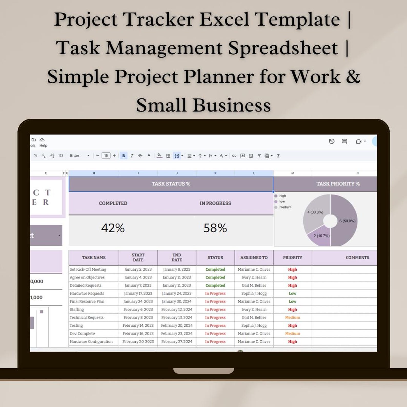 Project Tracker Excel Template | Task Management Spreadsheet | Simple ...