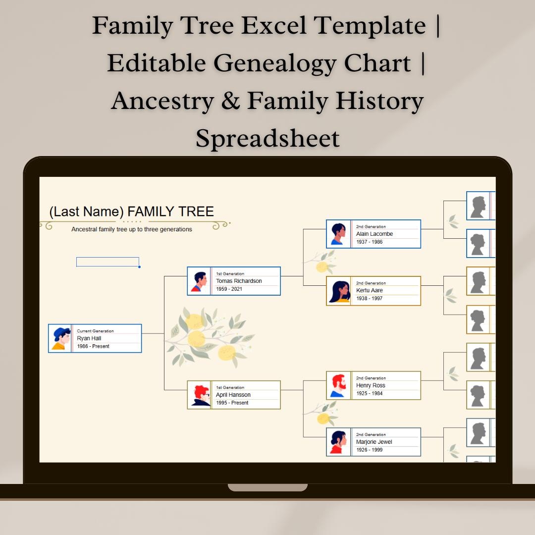 Family Tree Excel Template | Editable Genealogy Chart | Ancestry ...