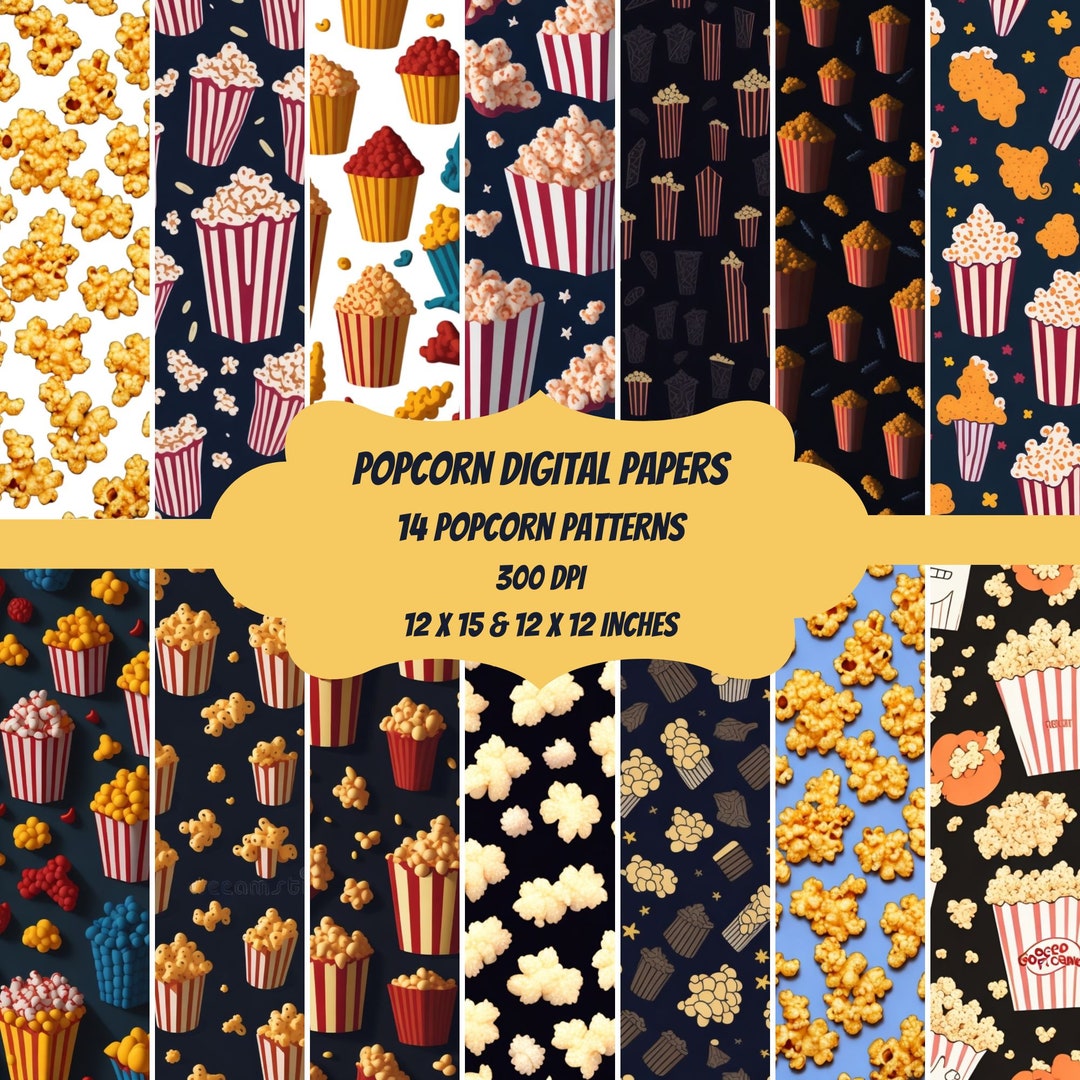 Popcorn Digital Papers, Popcorn Pattern, Popcorn Party Designs, Popcorn ...