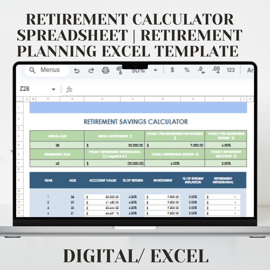 Retirement Calculator Spreadsheet | Retirement Planning Excel Template ...