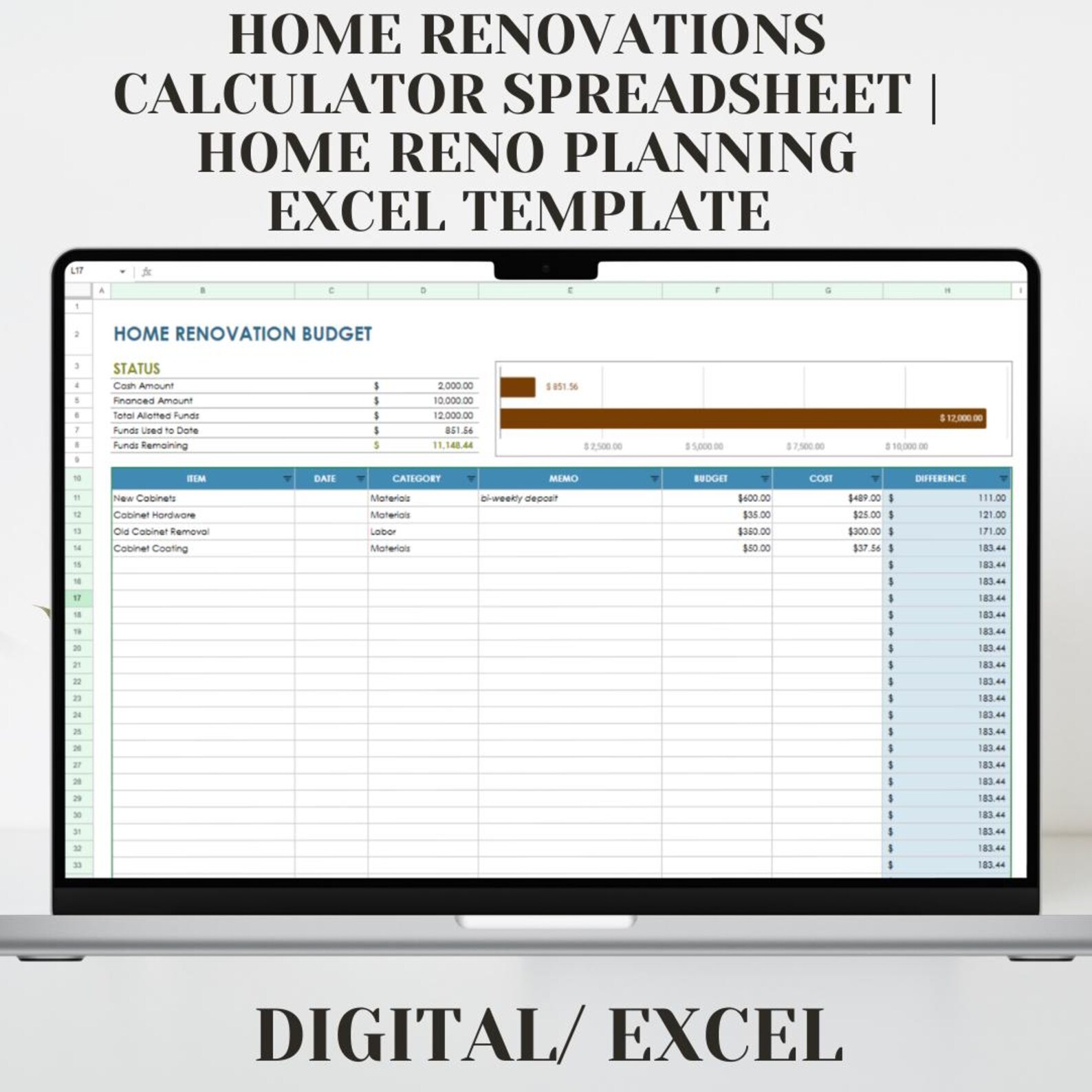 Home Renovation Budget Calculator Excel Template | Remodel Cost ...