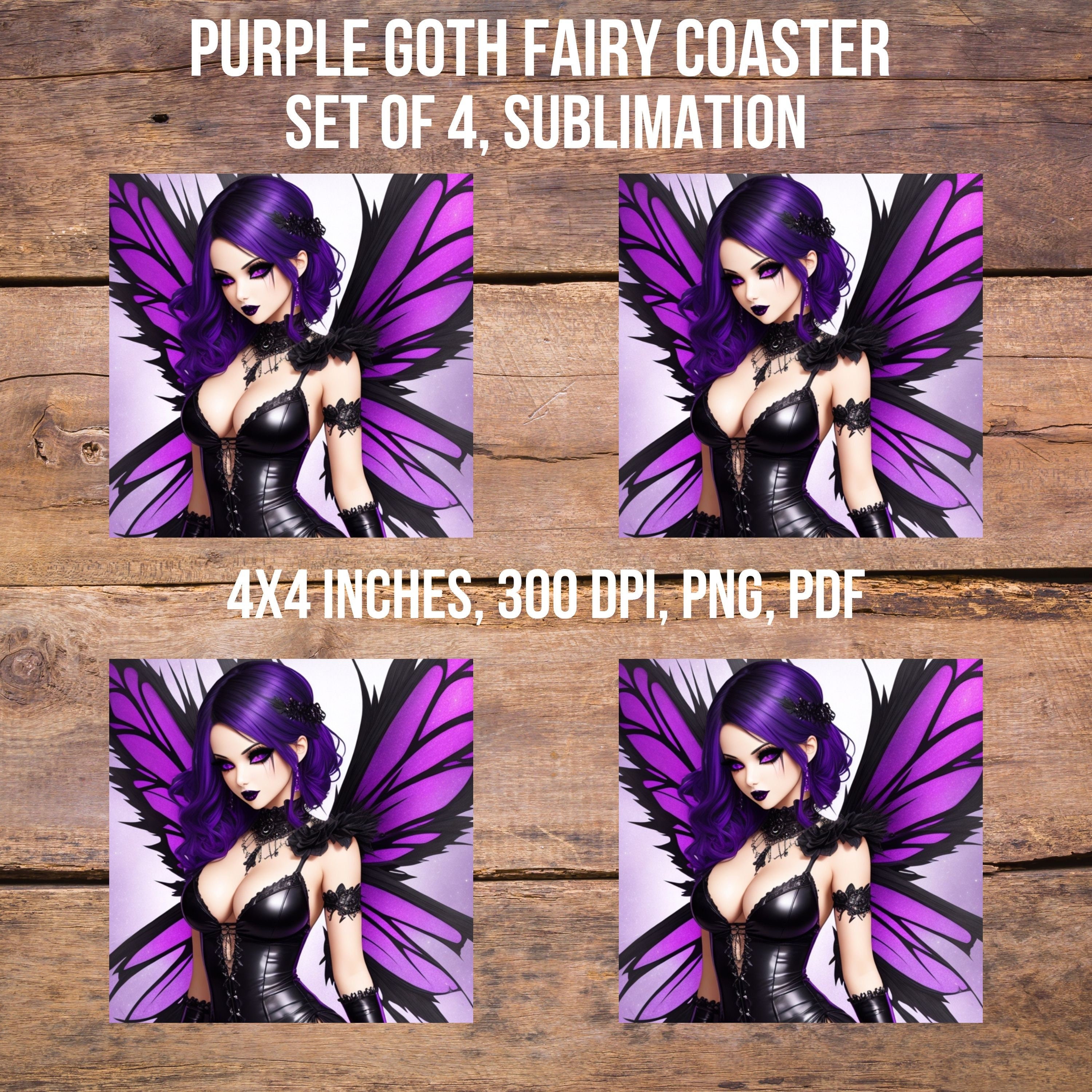 Purple Goth Fairy Sublimation Square Coasters Dark Fairy Coasters Set ...