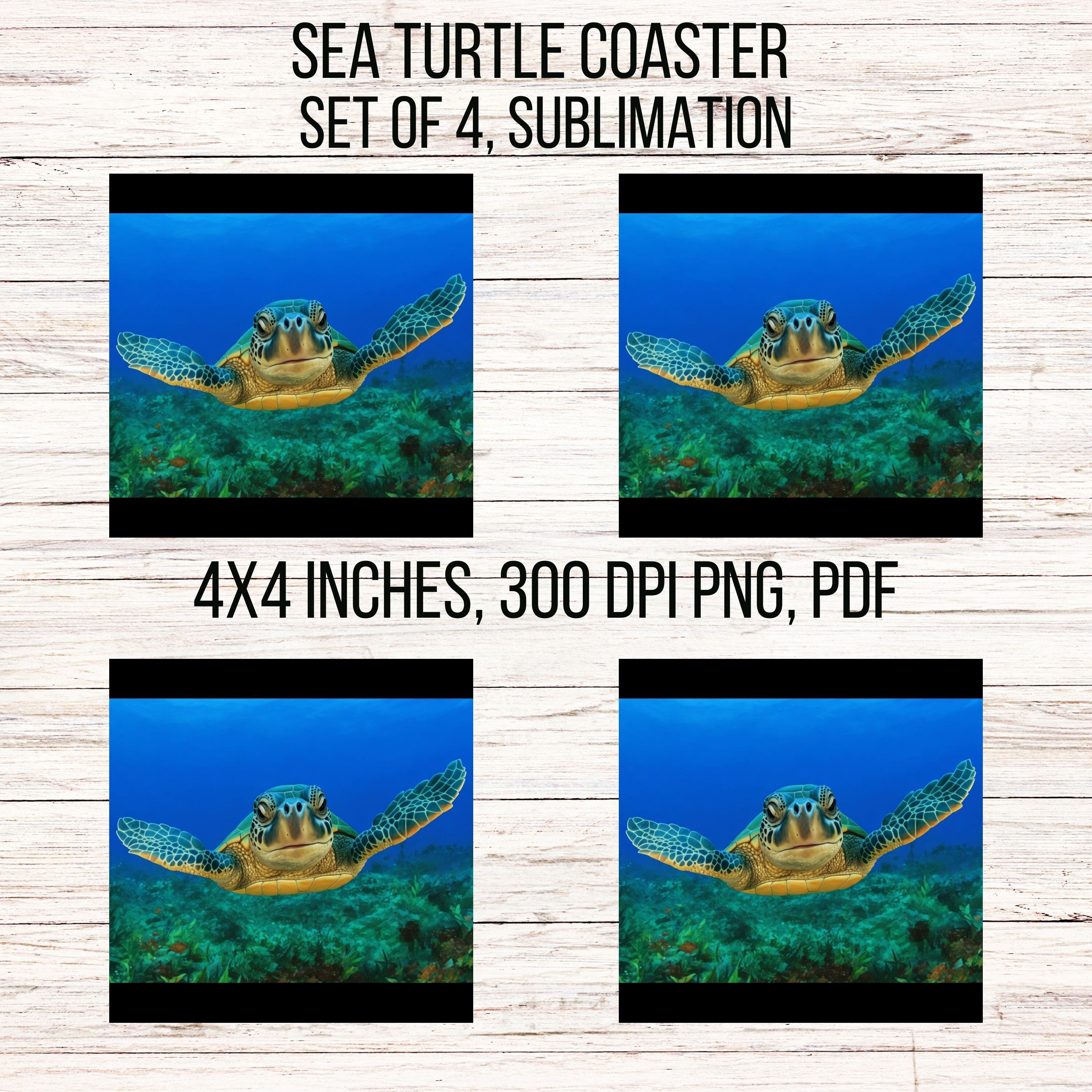 Sea Turtle Sublimation Square Coasters Turtle Coasters Set of 4 Coaster ...